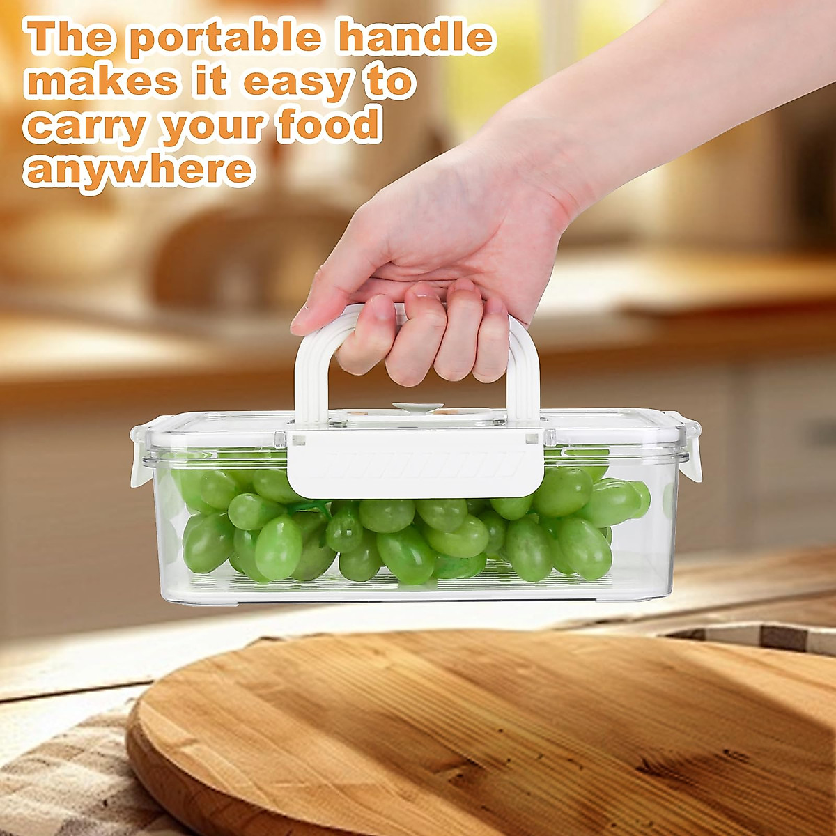 MOLINGRITAR Fruits Storage Container for Fridge, Plastic Refrigerator Organizer Bins Set of 3, Fresh Produce Saver Containers with lid and Handle, Time Dial and Vent Control Crisper Box