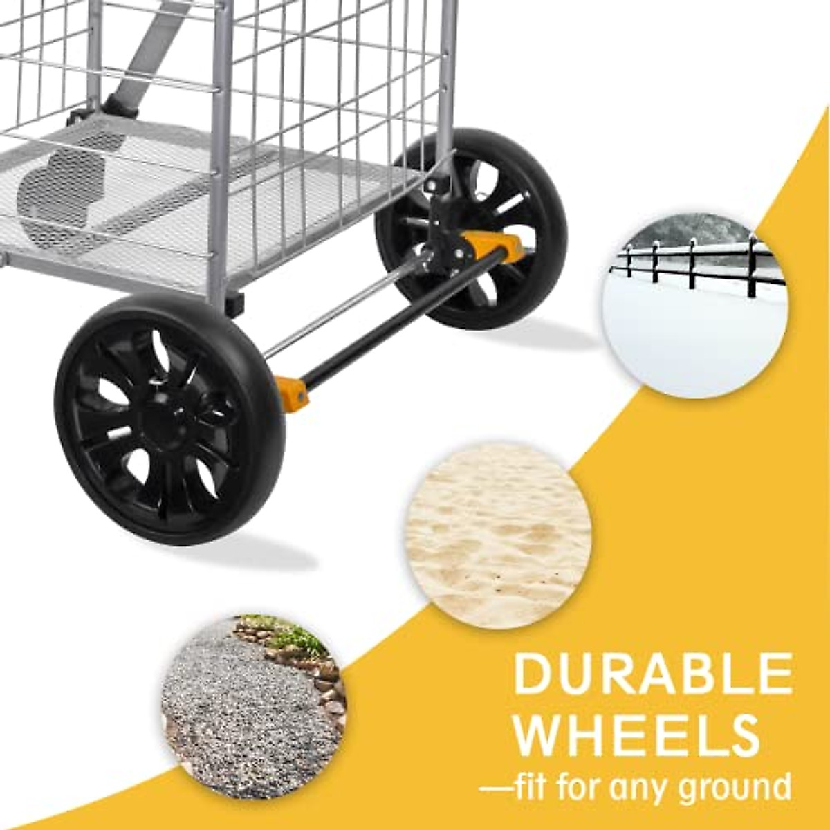 Shopping Cart with Wheels, Realife Folding Utility Cart with Brake for Grocery, Holds Up to 90lbs, Silver