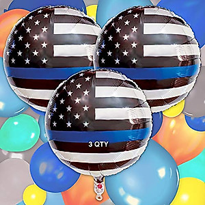 Havercamp’s Police-Thin Blue Line Balloons (3 Pcs.)! 18” Round Mylar Balloons.