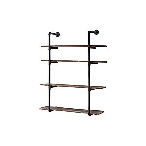 Coral Flower Industrial Pipe Shelving Wall-Mounted 4-Tier Rustic Metal Floating Shelves Wood Book Shelves Wall Shelf Unit Bookshelf Hanging Wall Shelves，Gray