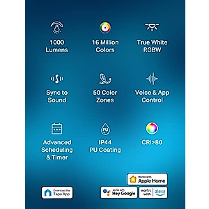 TP-Link Tapo RGBWIC Smart LED Light Strip 16.4Ft, 1000 Lumens, 16M Dimmable Colors, 50 Color Zones, Works w/ Apple HomeKit/Alexa/Google Home, Sync-to-Sound, IP44 PU Coating, Trimmable (Tapo L930-5)