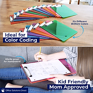 Plastic Clipboards (Set of 6) Multi Pack Clipboard (Colored Assorted) Strong 12.5 x 9 Inch | Holds 100 Sheets! Acrylic Clipboards with Low Profile Clip | Cute Clip Boards Board Clips