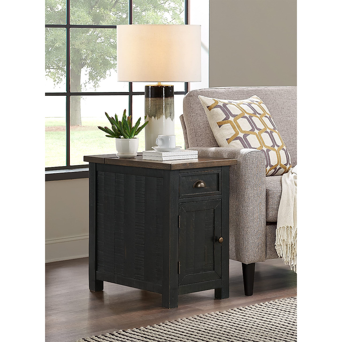 Martin Svensson Home Monterey Chairside Table - Rustic Farmhouse Style with Drawers - Cream White and Brown Top - Bedroom or Living Room Furniture for Storage, Solid Wood, Antique Finish