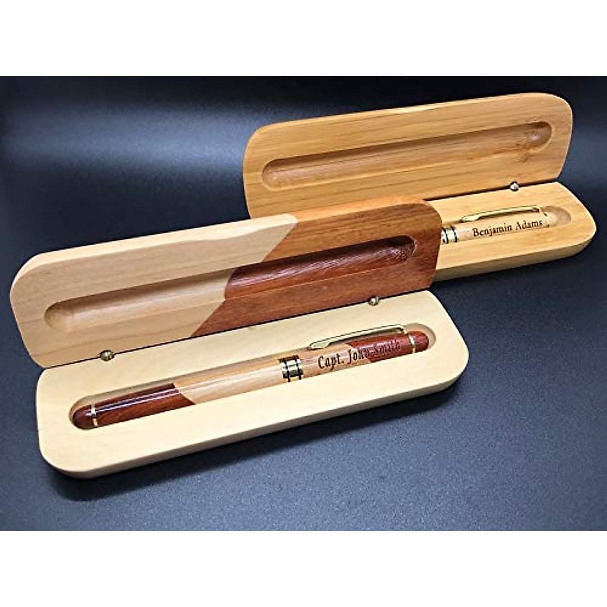Custom Engraved Wood Pen Set With Maple and Rosewood Finish, Executive Pen and Box With Free Personalization