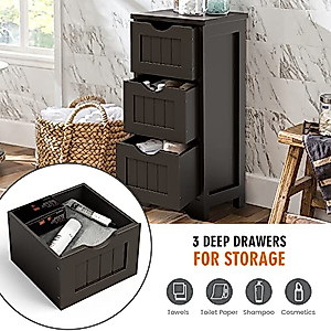 Giantex Bathroom Floor Cabinet - Small Bathroom Storage Cabinet with 3 Removable Drawers & Anti-Toppling Device, Freestanding Side Storage Organizer for Bathroom Living Room Bedroom (Brown)