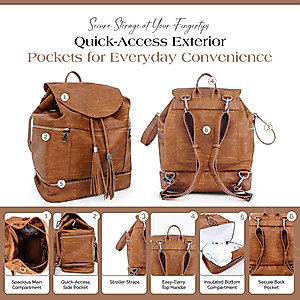 Citi Collective Journey Diaper Bag - Vintage Tan - Convertible Backpack to Shoulder or Crossbody - Waterproof Vegan Leather