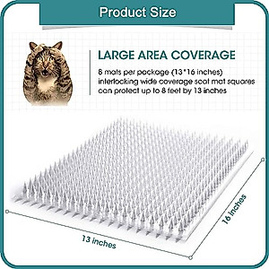 Aocoray 8 Pack Cat Deterrent Outdoor/Indoor Scat Mat, Pet Deterrent Training Mats, Keep Cats/Dogs Away Plastic Mats with Spikes, 12 Sq.ft, 16 x 13 Inches