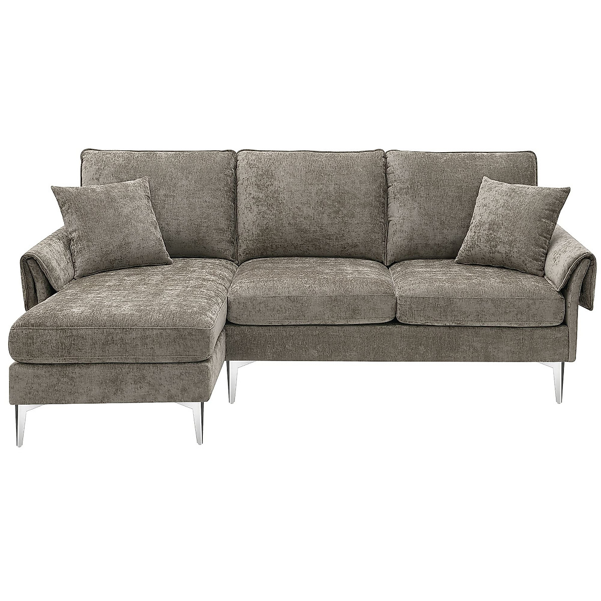 LCH 84" Convertible Sectional, Modern Chenille L-Shaped Sofa Couch with Reversible Chaise Lounge, 2 Pillows, Fit for Living Room, Apartment, Espresso