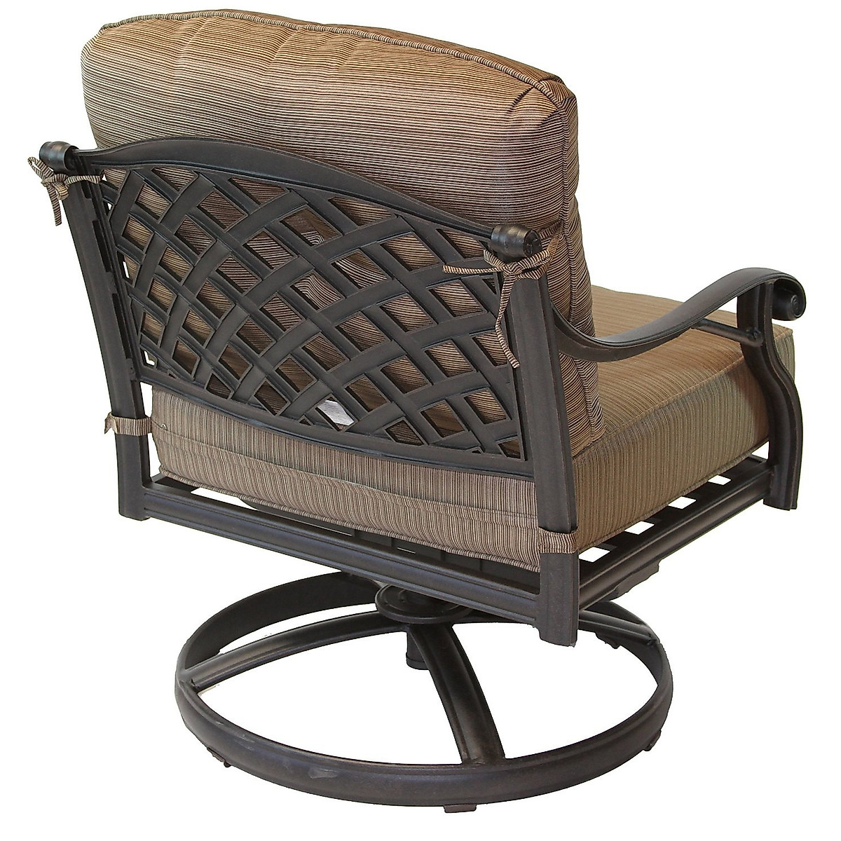 Nassau Outdoor Patio Set of 4 Swivel Rocker Club Chairs Dark Bronze Cast Aluminum, Walnut Cushions