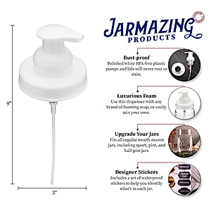 Jarmazing Products Mason Jar Foaming Soap Dispenser Lids - Includes Waterproof Stickers! - White - 2 Pack
