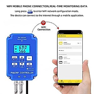 PH‑803W 2 in1 ORP Controller Continuous Monitor Meter Control Water Quality Tester -1999~1999mV 0.00~14.00PH Acidity Alkalinity Controller Water Quality Monitoring Tool(US