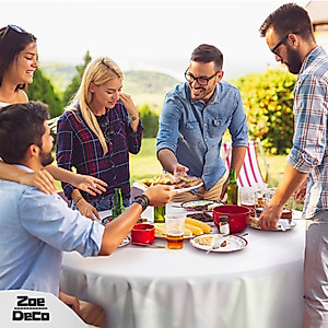 Zoe Deco Plastic Tablecloth (12 Pack, 84" Diameter, Round White Table Cloth), Disposable Table Covers for Parties, Graduations & Picnics, Table Protectors