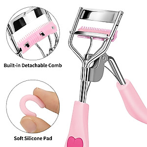 Zowor Eyelash Curler with 5PCS Silicone Refill Pad Fit All Eye Shape Curved Eyelash Curler,Natural and Long Lasting Lash Curler for Women Make Up Gift(Light Pink)