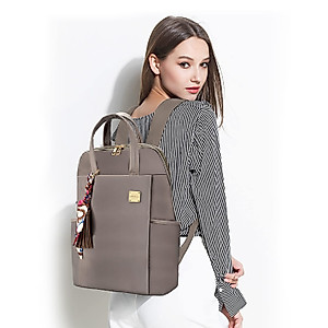 Laptop Backpack for Women 15.6-inch Slim - Laptop Bag Computer Case Purse Travel Lightweight Medium Size Satchel Daypack 16-inch Water-resistant Business Comutter Fashion Stylish Nylon Khaki