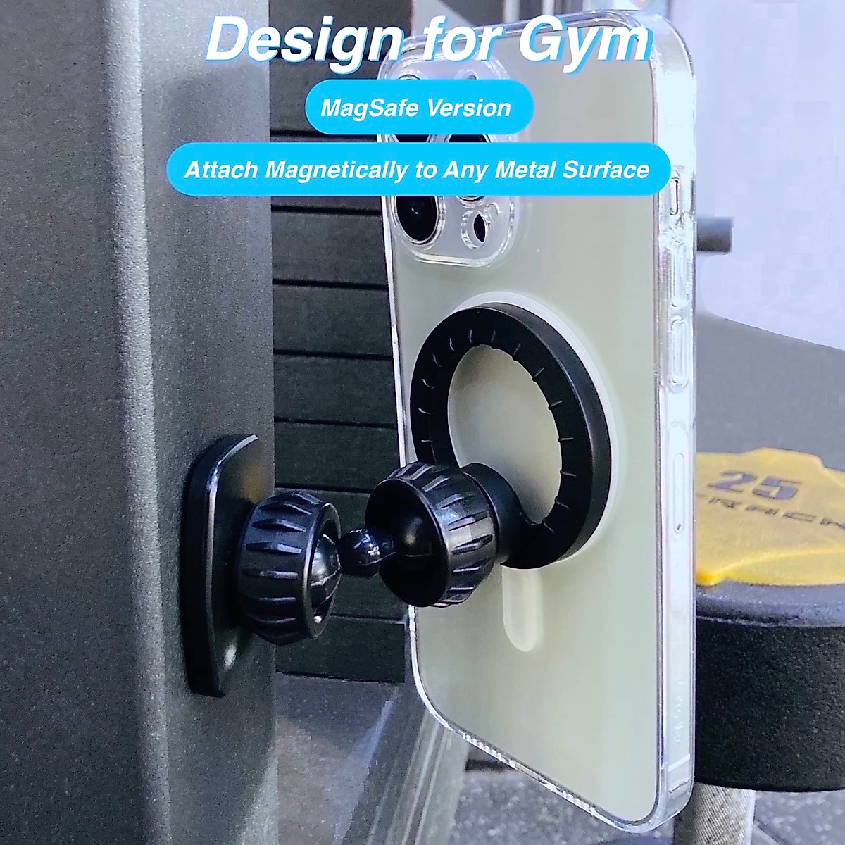 ARMOLABX Gym Magnetic Phone Holder Mount for MagSafe, Dual Magnetic Phone Holder for Gym Attach to Metal Surface, Gym Phone Holder Compatible with iPhone 15 14 13 12 Pro Plus Max MagSafe Case