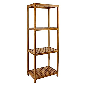 VaeFae Teak Bathroom Shelf, 4-Tier Storae Shelf, Wooden Stand Shelf Organizer for Bathroom, Kitchen, Living Room, Laundry, Garage
