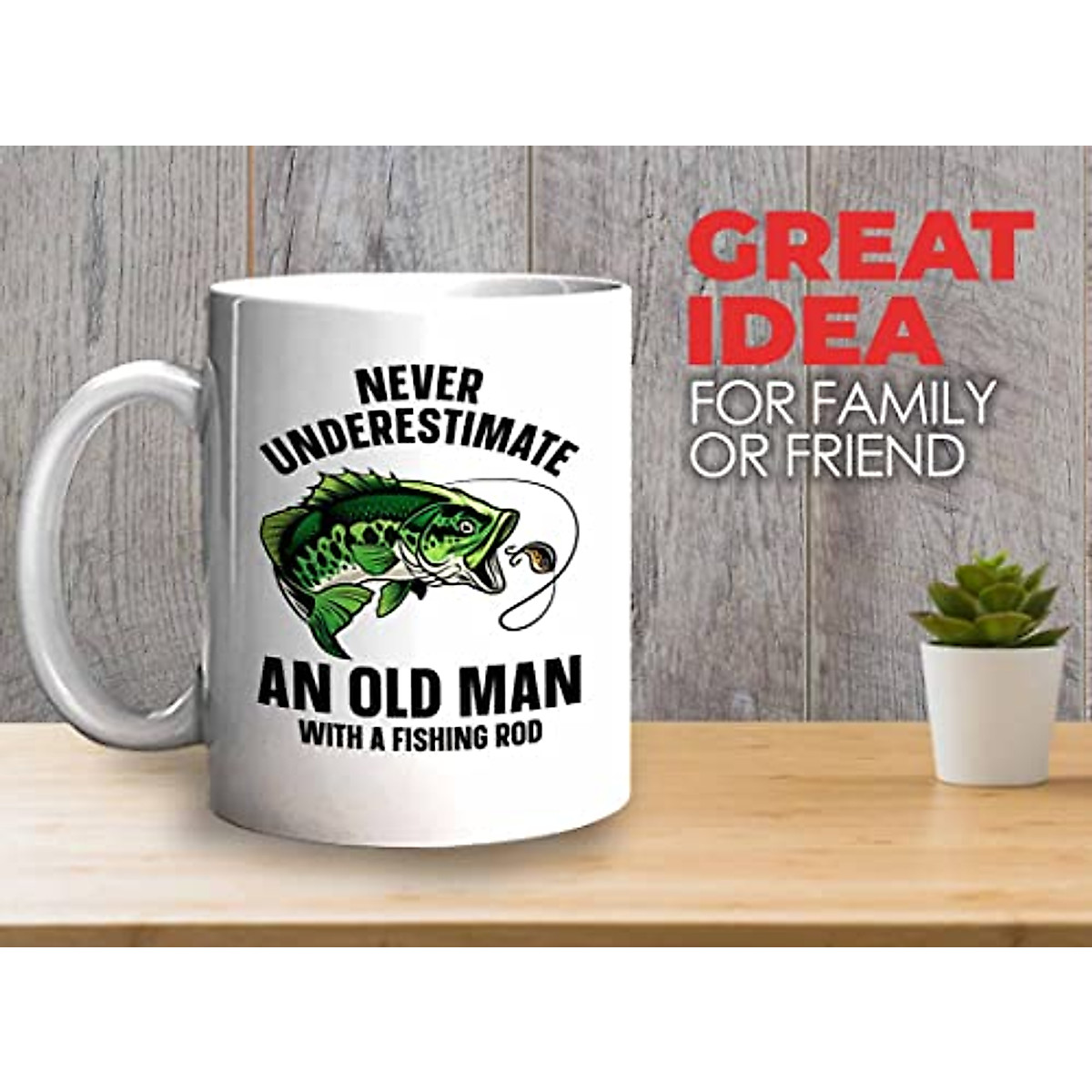 Fisher Coffee Mug 11oz White - old man with a fishing rod - Fisherman Outdoorsmen Fishing Lake Lover Reel Dad Bass Lover Part Time Hooker