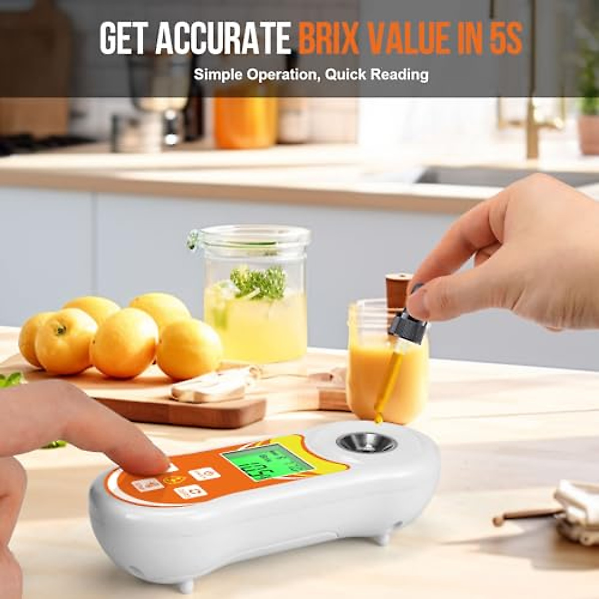 YINMIK Brix Refractometer & Pool pH Chlorine Salt ORP Meter with pH Calibration Solution