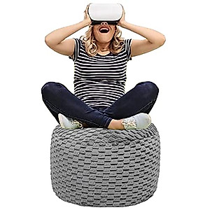 Fur Ottoman Stool Unstuffed ,Footstool Cover, Floor Pouf, Foot Rest,20x20x12 Inches Round Poof Seat, Floor Bean Bag Chair,Foldable Floor Chair Storage for Living Room, Bedroom (Solid Grey Pouf Cover)