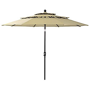 Sophia & William 10ft 3 Tier Auto-tilt Patio Umbrella, Outdoor Double Vented Umbrella with Crank, Beige