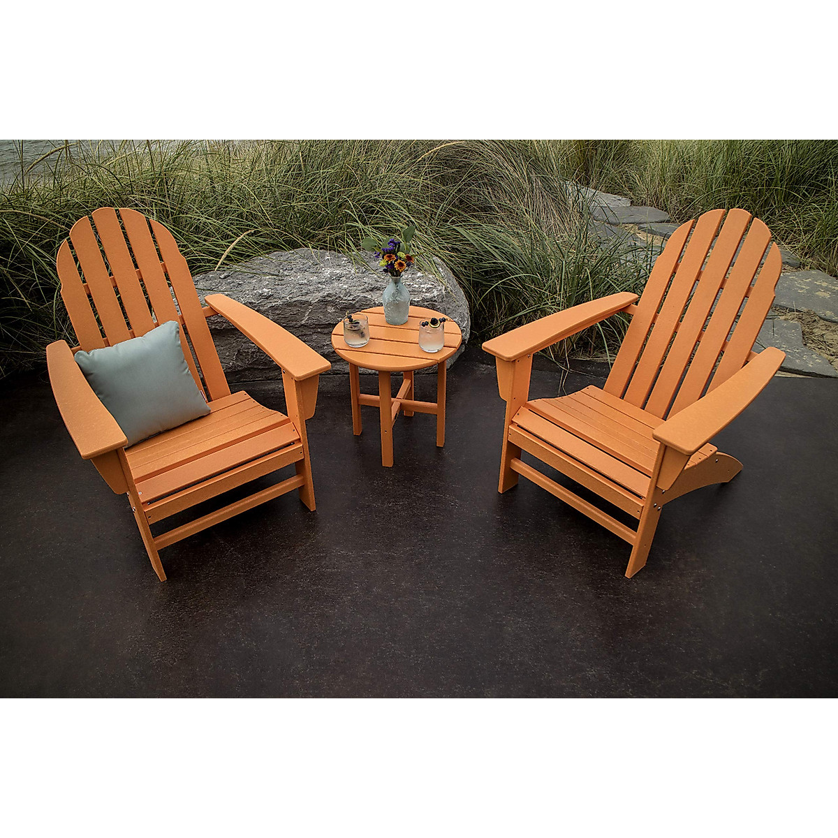 POLYWOOD Vineyard 3-Piece Adirondack Chair Set with Side Table, Slate Grey