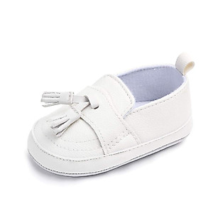 Csfry Infant Toddler Baby Boys Soft Moccasinss Crib Shoes White US4