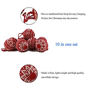 WEWILL 2.75" 10 PCS Red Knitted Sweater Christmas Ball Christmas Tree Ornaments Festival Xmas Party Gifts Decorations Snowflake Pattern