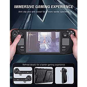 Benazcap Silicone Case for Steam Deck, Soft Full Body Protective Case with Stand, Shockproof, Non-Slip and Anti-Collision Accessories, Compatible with Valve Steam Deck Console, Black