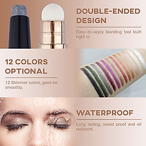 LOKFAR Eye-Shadow Stick Makeup Cosmetics Eye Brightener Stick, Rotatable Cream Eye Shadow Pencil, Glitter Shimmer Eyeshadow Stick with Soft Brush for Eye Makeup (10# Silver Gray Shimmer)