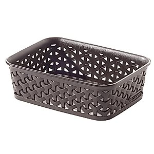 Curver 203415 Rattan-Look Office Basket, A6 Size, Polypropylene, Chocolate, chocolate, 19,8 x 14,2 x 6 cm