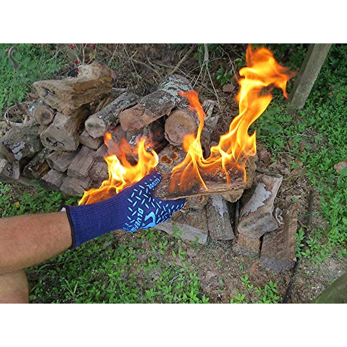 BlueFire Gloves BBQ Grill Firepit Oven Mitts Heat Resistant 932 Degrees F Lab Certified Professional Grade (X-Large, Blue)