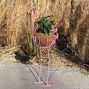 MorTime Flamingo Bird Planter, Pink Metal Flamingo with Basket Decorative Pots Containers Stand for Indoor Outdoor Home Garden Patio Lawn… (30 in)