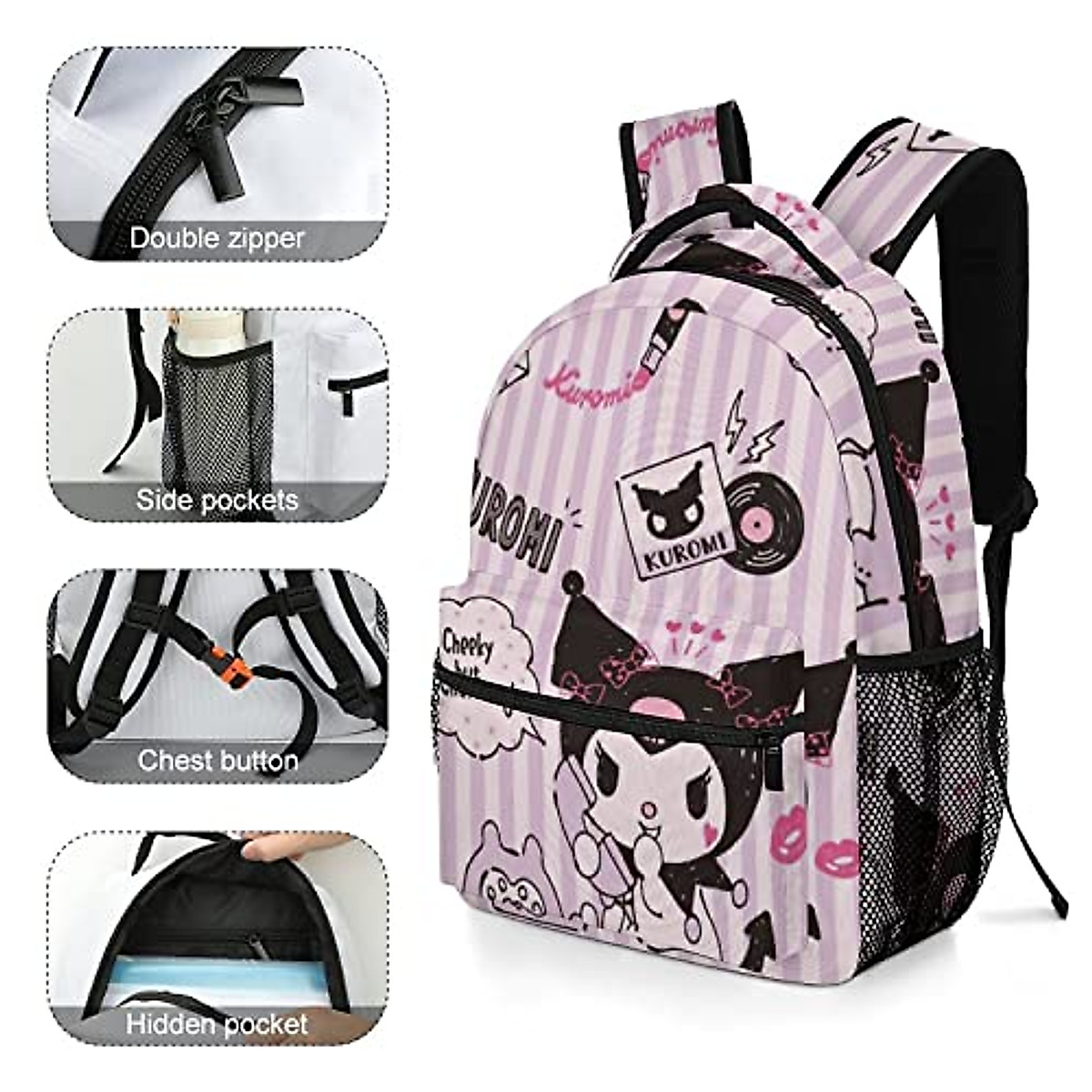 Zqiyhre Kawaii Ku-romi Backpack DIY Anime Small Laptop Backpack Travel Backpack for Teen