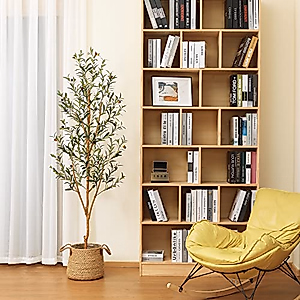 Kazeila Artificial Olive Tree 6FT Tall Faux Silk Plant for Home Office Decor Indoor Fake Potted Tree with Natural Wood Trunk and Lifelike Fruits