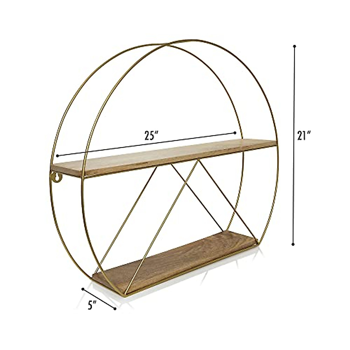 kimisty Gold Round Wall Shelves, Large Circular Floating Shelf for Bathroom, Living Room, Kitchen and Bedroom, Brass Geometric Wall Decor, Metal Sconce Shelf with Mango Wood, Boho Accent Display