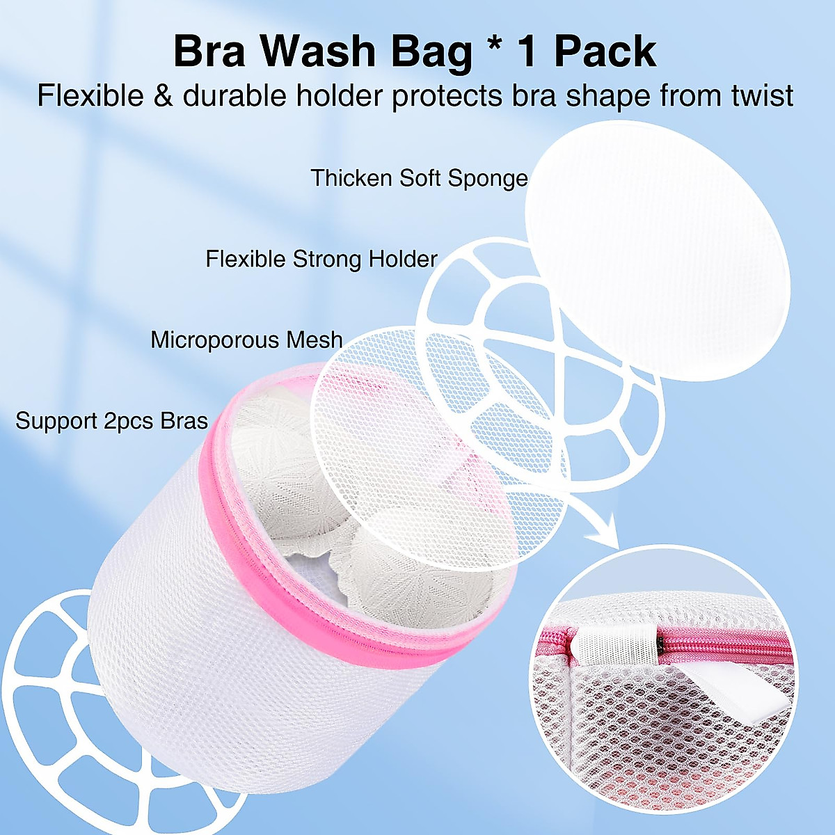 9Pcs Durable Mesh Laundry Bags, Various Size Lingerie Bags for Delicates in Washer and Dryer- 1pcs Bra Bag, 3pcs Large Drawstring Travel Laundry Bags, 5pcs Sturdy Zipper Delicates Bags for Sock, Shirt