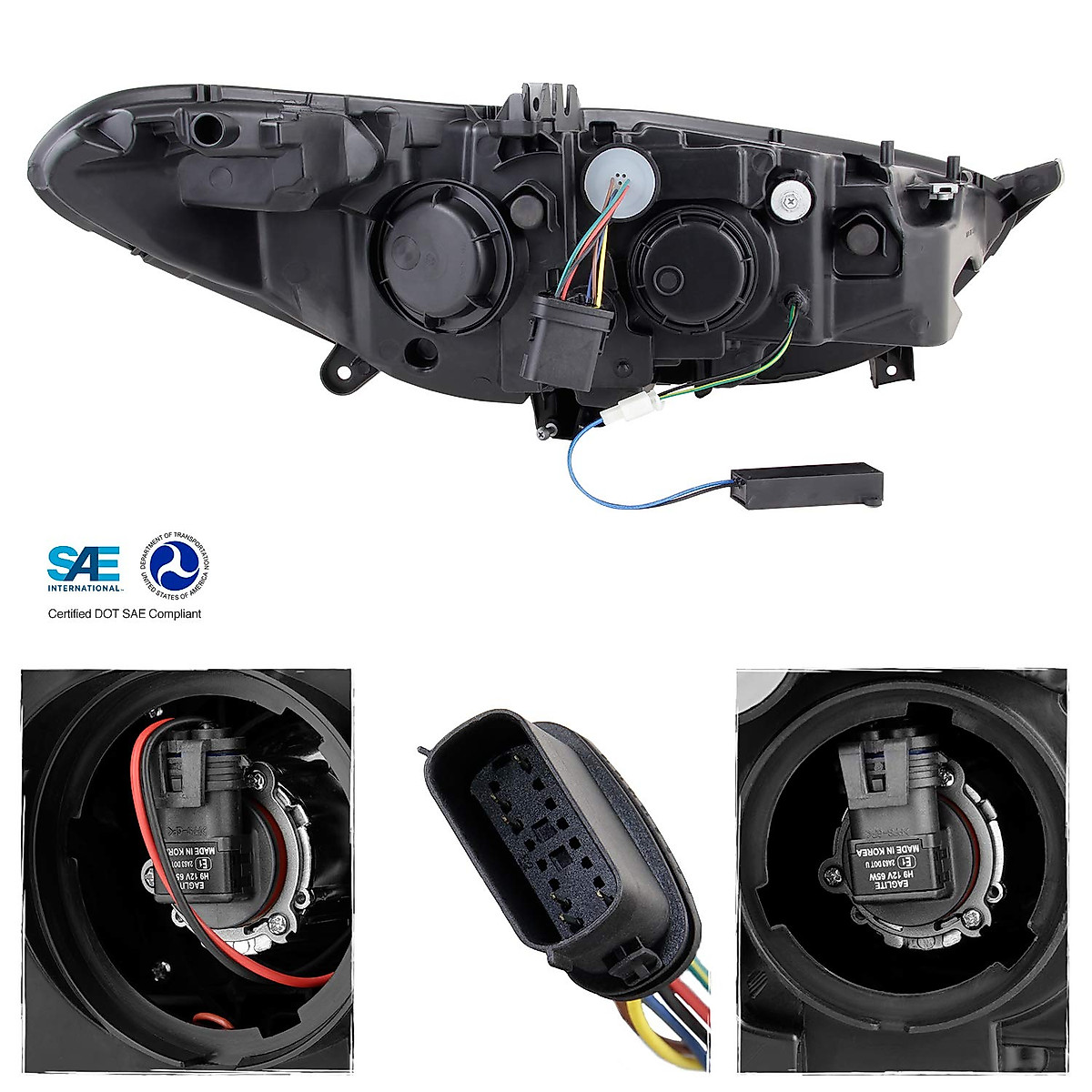 AKKON - For 2013-2016 Ford Fusion LED DRL Chrome Bezel Dual Projector Headlight Switchback Signal Lamp Assembly Left + Right