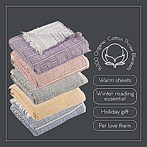 Boho Throw Blankets Queen Size Gray Blanket 100% Cotton Blanket for Bed Extra Soft Queen and Giant Blanket Queen Size Boho Blanket Lightweight Muslin Throws 51X67,87x95 (Grey, Queen)