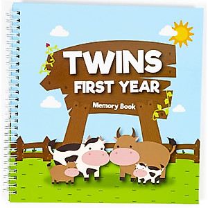 Great Newborn Twins by Unconditional Rosie | A Beautiful Baby Memory Book for Documenting their First Year | Gorgeous and Perfect Baby Twin Gifts - Cows Edition | Twins Baby Items that You'll Love