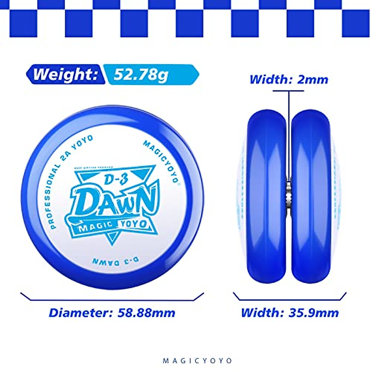 Responsive Yoyo D3 Looping Yoyo for Kids, Durable Professional Plastic Yo yo for Beginners, Looping Yo-yo for 2A Thick with Extra 2 Yoyo Strings + 2 Spacers ( Blue White)