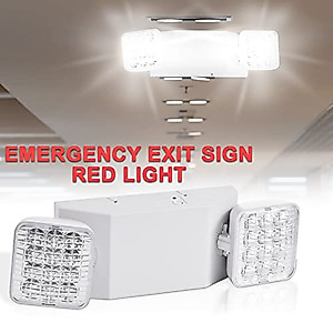 MAVARO White LED Emergency Lighting Fixture with 2 LED Heads and Hardwired Adjustable Exit Light Exit Sign for Business / Home with Battery Backup 110-277V, UL Certified, Fire Resistant