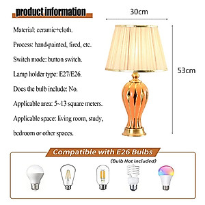 GaRcan Bedroom Bedside Lamp Porcelain Table Lamp with Pleated Fabric Lampshade Modern Living Room Desktop Lamp Mid Century Art Deco Mini Floor Lamps Night Lights for Kids Room