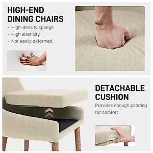 E&D FURNITURE Dining Chairs, Accent Living Room Chair Set of 6 Beige Kitchen and Dining Room Chairs with High Back 6 Pack Fabric Dining Chairs Sillas para Comedor Upholstered Dining Metal Leg Chairs