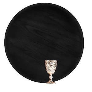 16 Inches Extra Large Solid Wooden Serving Tray Round Tea Coffee Table Tray Snack Food Meals Serving Plate Kitchen Party Bar Server Breakfast Tray with Raised Edges Ottoman Tray Nature Wood