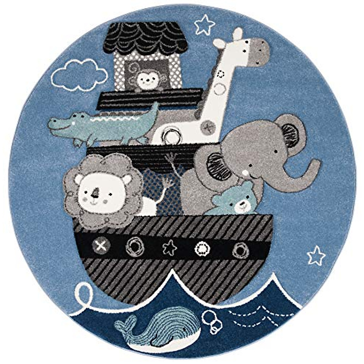 SAFAVIEH Carousel Kids Collection 4' Round Blue/Grey CRK121B Animal Nursery Playroom Area Rug