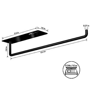 Adhesive Paper Towel Holder Wall Mount, Ghosdlich Under Cabinet Mount Paper Towel Holder Paper Towel Rack for Kitchen, Smooth Painted Black SUS304 Stainless Steel Paper Holder