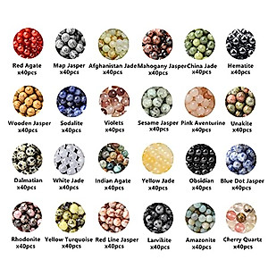 GangGangHao 960pcs Natural Stone Beads Crystals Round Genuine Real Stone Beading Loose DIY Gemstone for Bracelet Jewelry Making(6mm,24 Color)