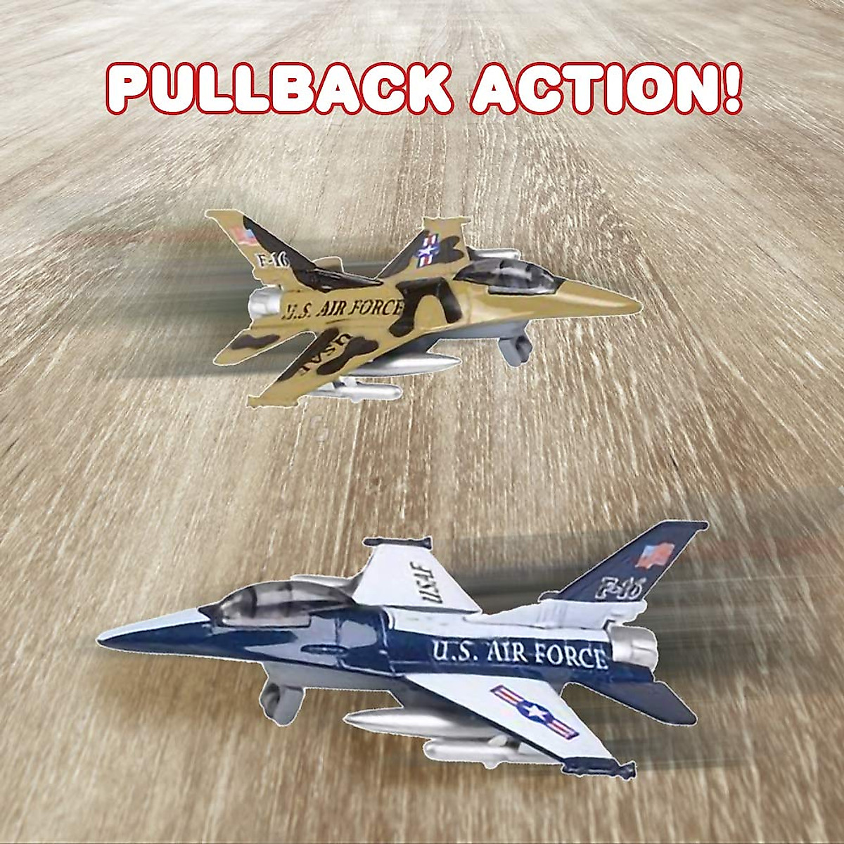 ArtCreativity Diecast F-16 Jets with Pullback Mechanism, Set of 2, Diecast Metal Jet Plane Fighter Toys for Boys, Air Force Military Cake Decorations, Party Favors, Goodie Bag Fillers