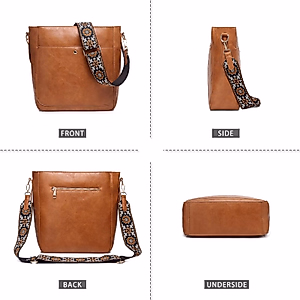 JCWhome Crossbody Bags for Women Trendy Vegan Leather Women's Hobo Handbags Purses Shoulder Bucket Bags with 2PCS Adjustable Guitar Straps