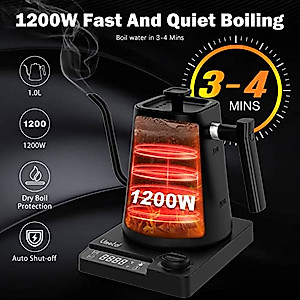 Vmotal Gooseneck Kettle, 1200W Electric Kettle with Fast Heating, Temperature Variable for Coffee Tea Brewing, Stainless Steel, Leak-Proof, 24H Keep Warm, Auto Shut off, Anti-dry Protection, 0.9L